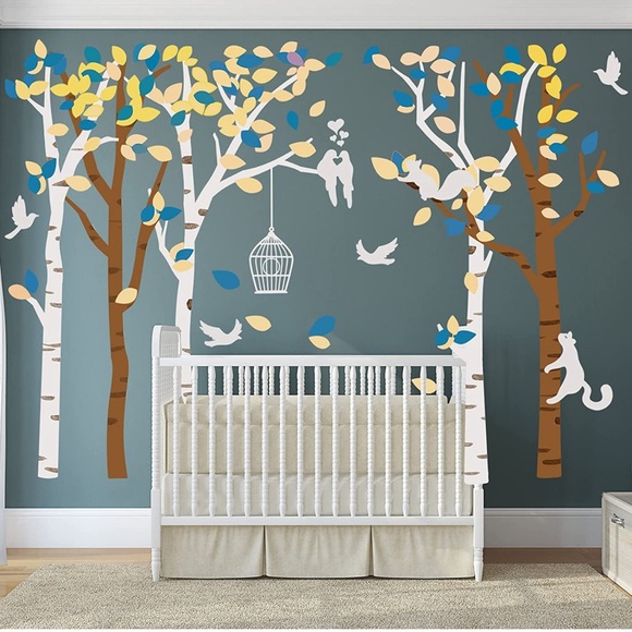 Wall Decor | Birch Trees Wall Decal Large Removable Trees Birds Vinyl ...